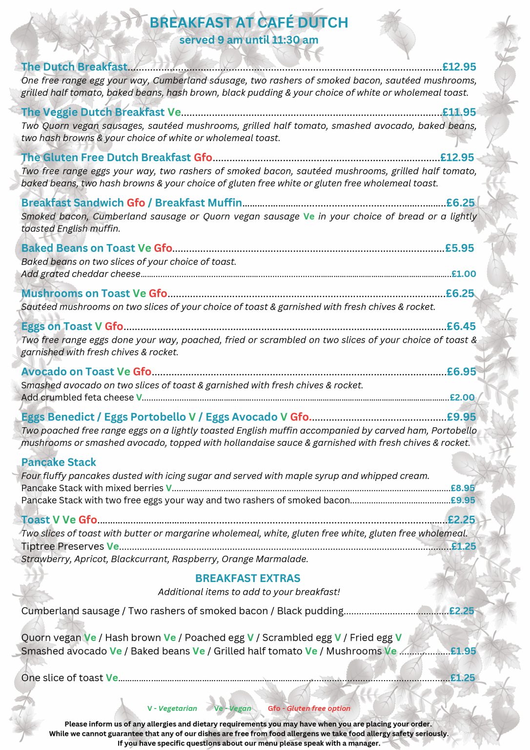 Dutch Cafe Menu - Dutch Marketplace | Dutch Café